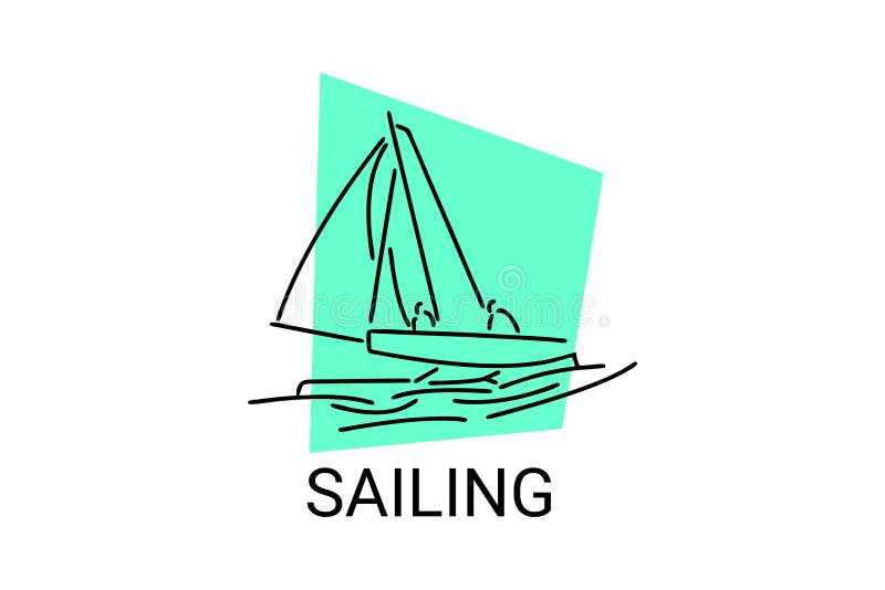 Sailing Sport Vector Line Icon. Athlete is Sailing on a Ship in the Sea ...