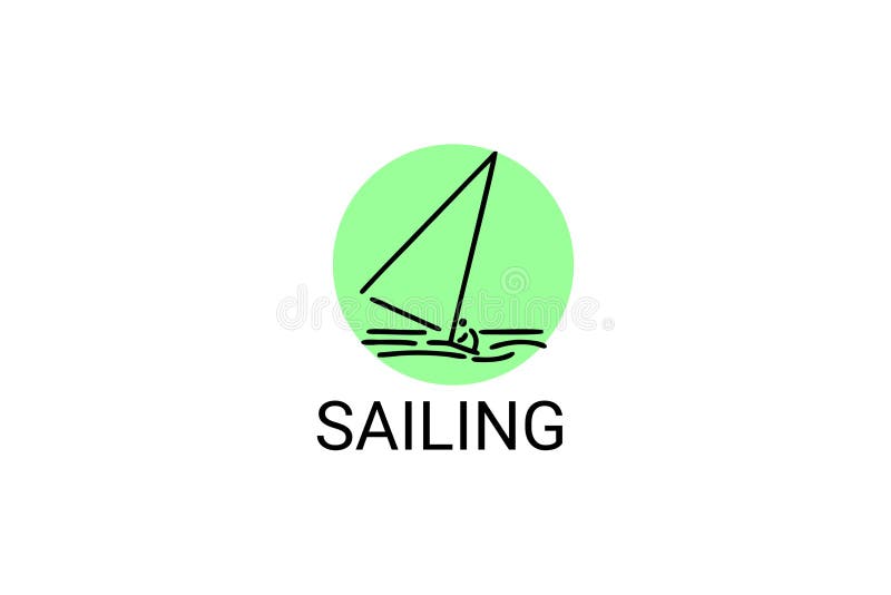 Sailing Sport Vector Line Icon. Athlete is Sailing on a Ship in the Sea ...