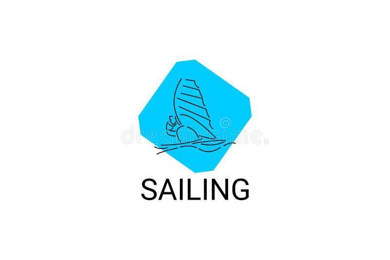 Sailing Sport Vector Line Icon. Athlete is Sailing on a Ship in the Sea ...