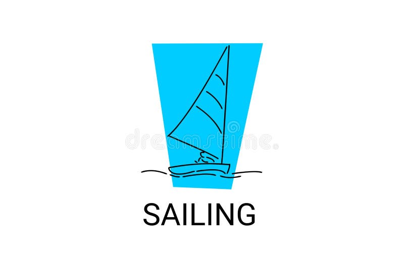 Sailing Sport Vector Line Icon. Athlete is Sailing on a Ship in the Sea ...