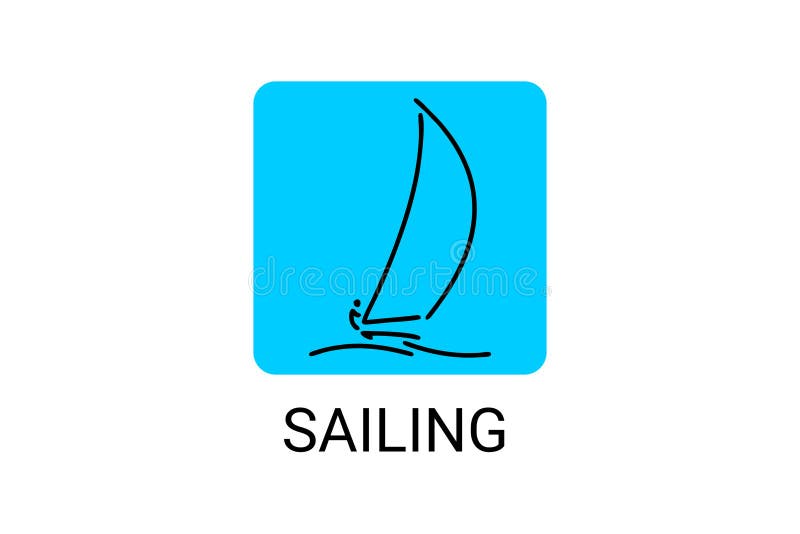 Sailing Sport Vector Line Icon. Athlete is Sailing on a Ship in the Sea ...