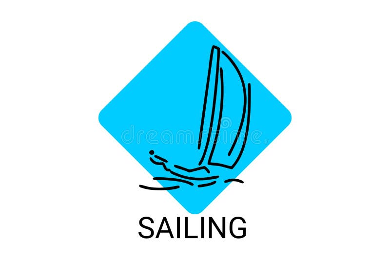 Sailing Sport Vector Line Icon. Athlete is Sailing on a Ship in the Sea ...
