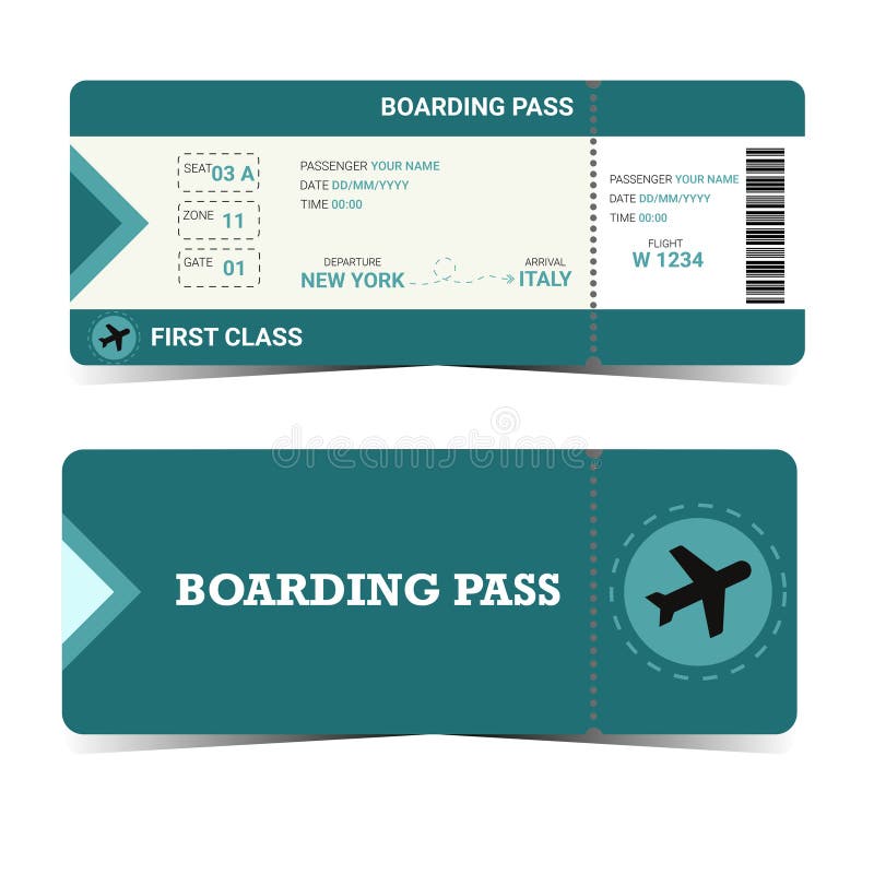 Air Ticket Template on the Green Background. Boarding Pass Design ...