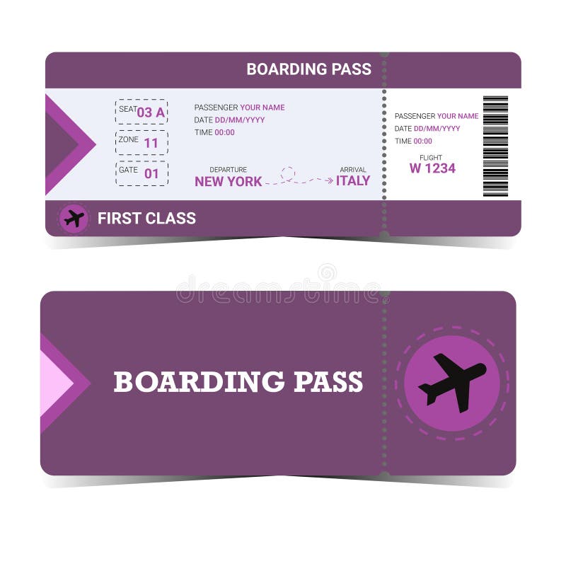 Boarding Pass Design. Air Ticket Template in Purple Tones. Stock Vector ...