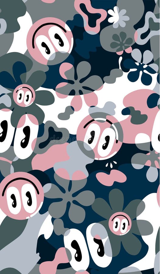 Stylized Smiley Face Combined with Geometric Motifs, Water Waves, and ...