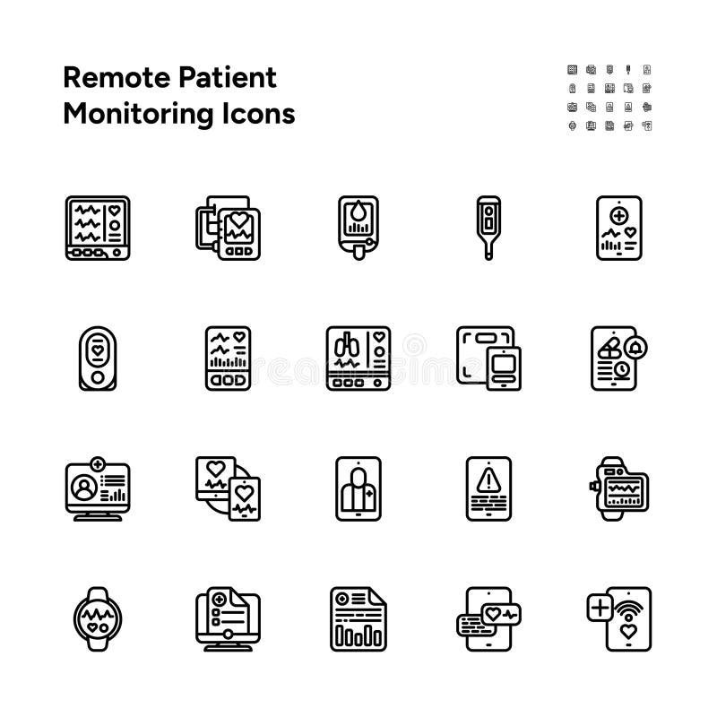 Remote Patient Monitoring Icon Set. Modern Telehealth Vector Icons for ...