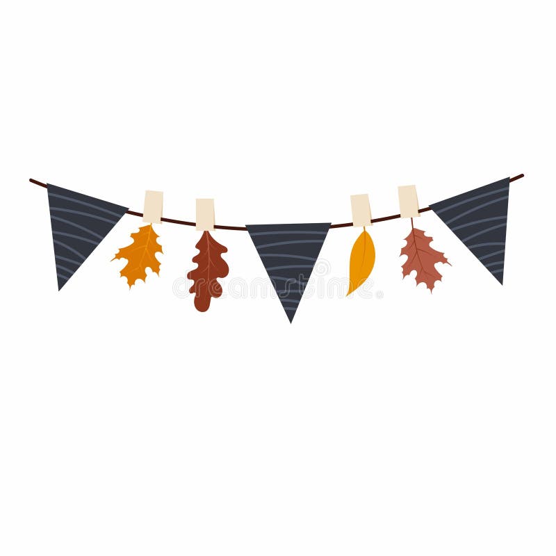 Decorative Garland with Flags and Fall Leaves. Autumn Decoration Stock ...