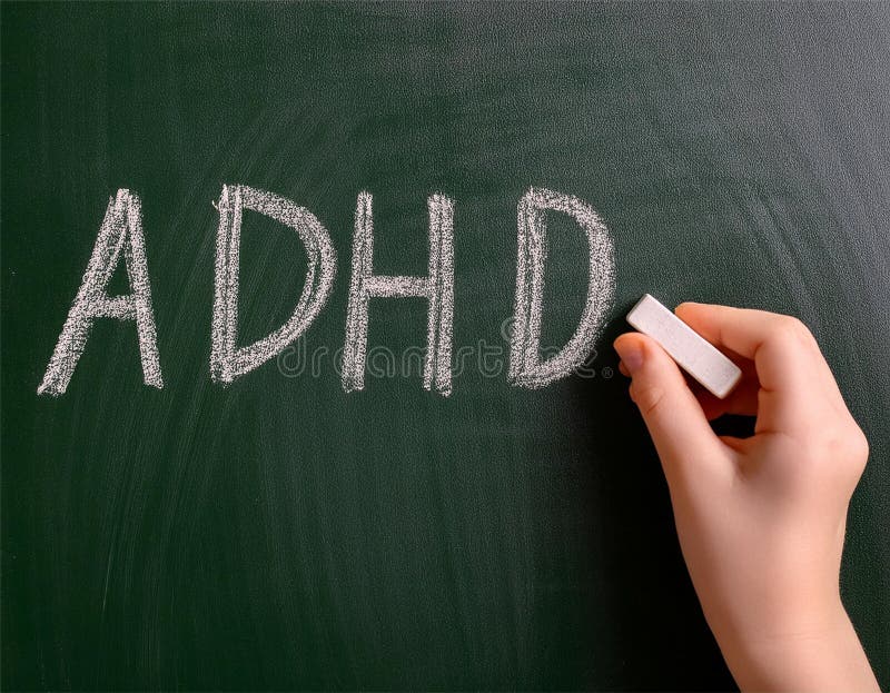 ADHD Written on a Blackboard with a White Chalk in Hand. Attention ...