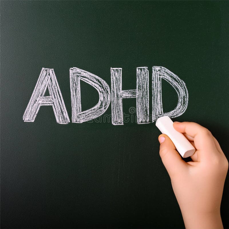 ADHD Written on a Blackboard with a White Chalk in Hand. Attention ...