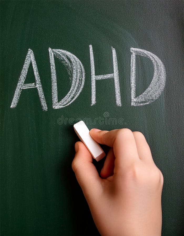ADHD Written on a Blackboard with a White Chalk in Hand. Attention ...