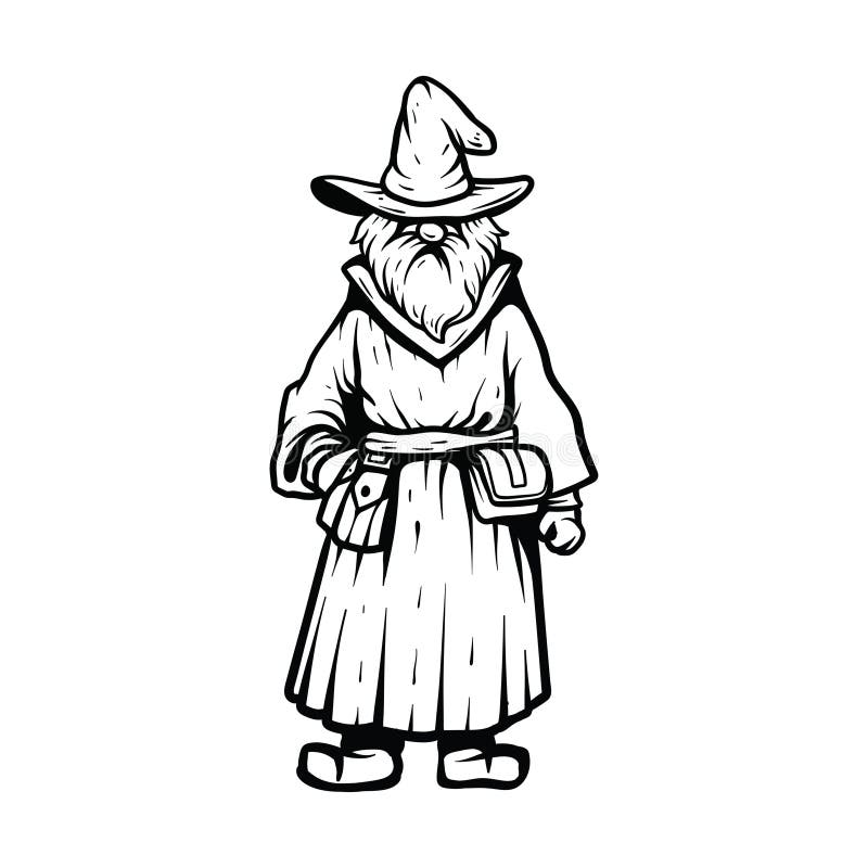 Wizard Line Art Style Sketch Classic Vintage Design Illustration Stock ...