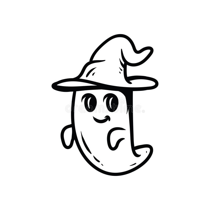Simple Ghost Witch Line Art Style Sketch Classic Vintage Design ...