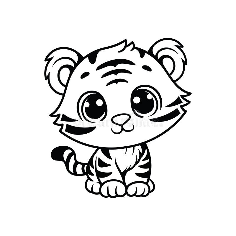 Fun Cute of a Kid Tiger Hand Drawn Coloring Stock Vector - Illustration ...