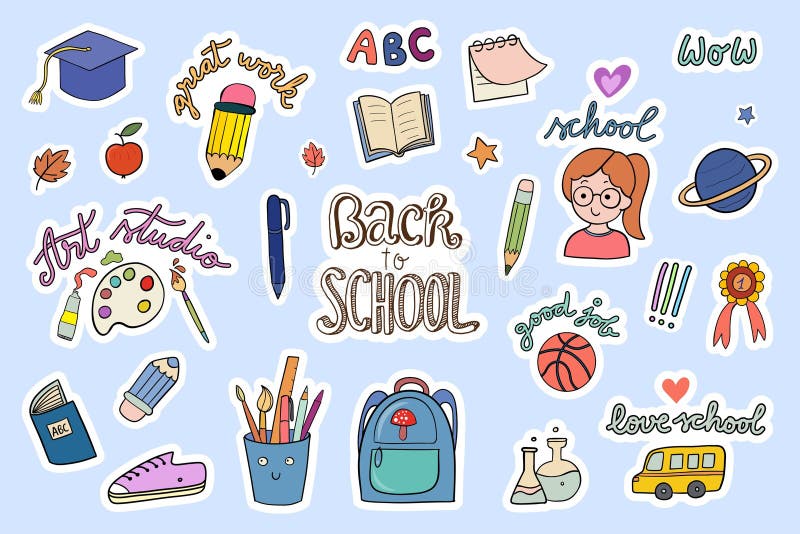 Back To School Stickers Supplies, Vector Design Stock Vector ...