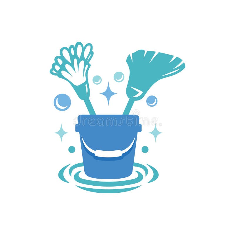 Bucket and Cleaning Tools Logo Symbol Modern Style Coloring Cartoon ...