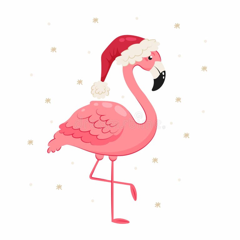 Pink Funny Flamingo in Santa Hat. Flat Style Christmas Character ...