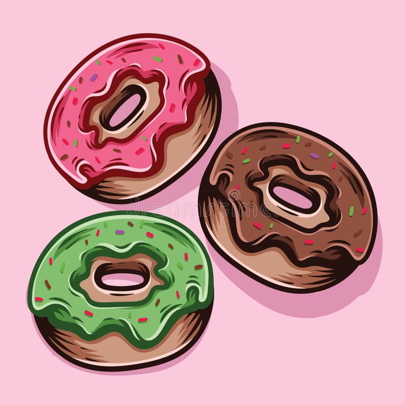 Colored Three Donuts Modern Logo Cartoon Coloring Vector Vintage ...