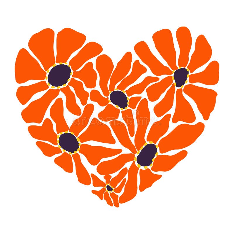 Groovy Heart Shape Floral Posters Modern Trendy Matisse Minimal Style ...