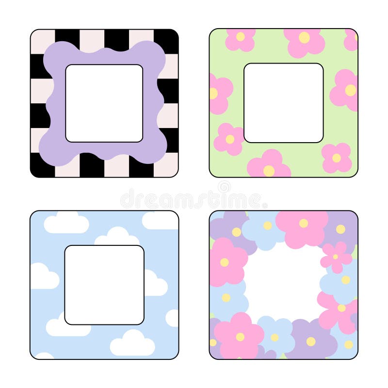 Cute Groovy Cartoon Square Frame Template Stock Illustration ...