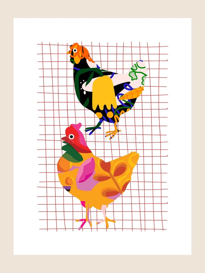 Colorful Abstract Chicken Hen Rooster Hand Drawing Pattern Design ...