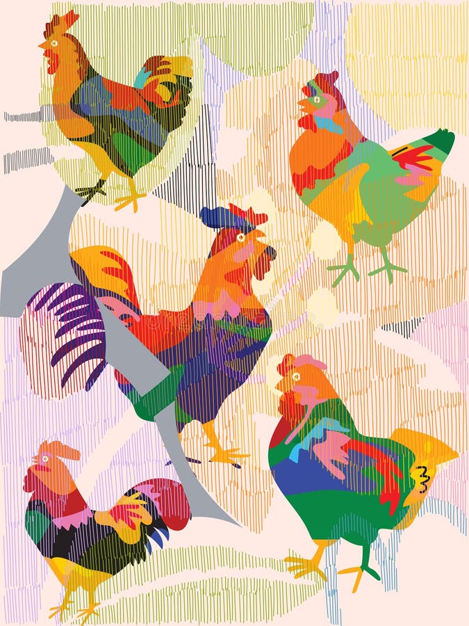Colorful Abstract Chicken Hen Rooster Hand Drawing Pattern Design ...