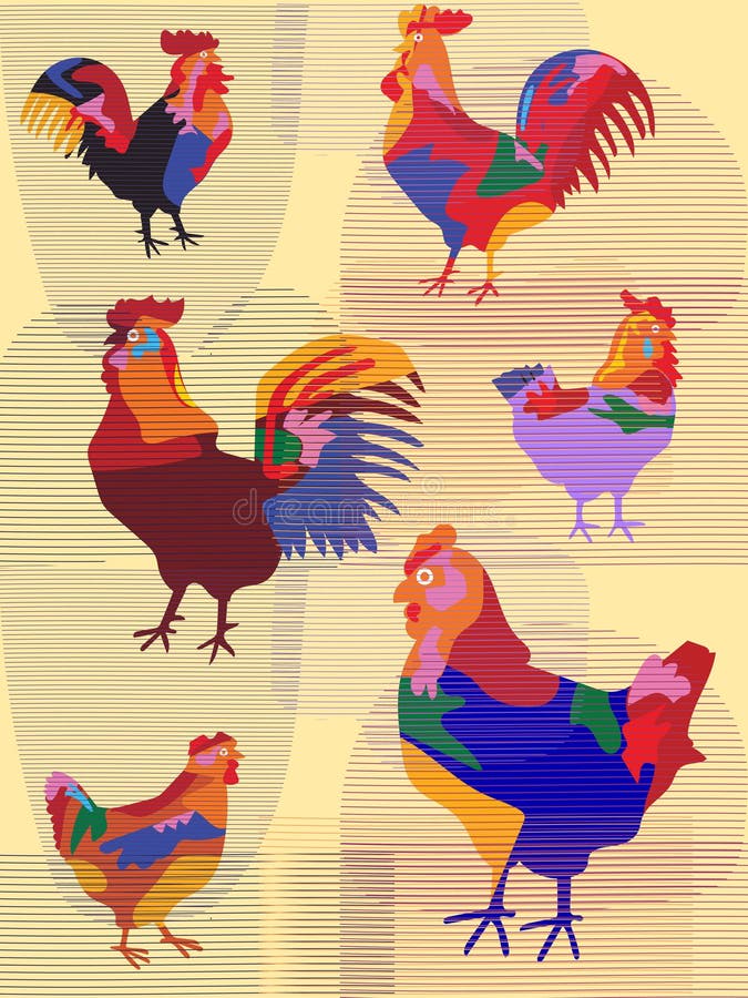 Colorful Abstract Chicken Hen Rooster Hand Drawing Pattern Design ...