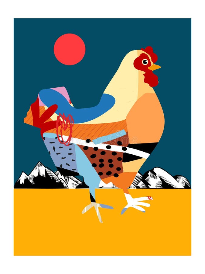 Colorful Abstract Chicken Hen Rooster Hand Drawing Pattern Design ...