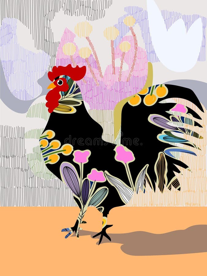 Colorful Abstract Chicken Hen Rooster Hand Drawing Pattern Design ...