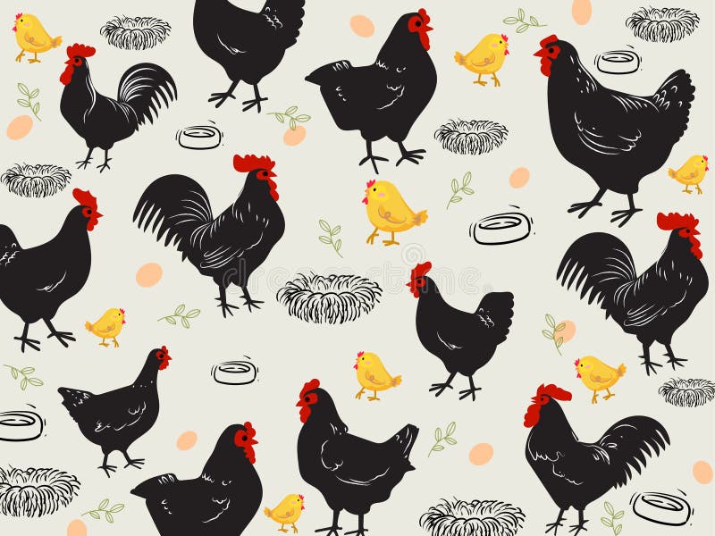 Abstract Chicken Hen Rooster Hand Drawing Pattern Background Design ...