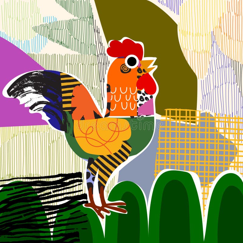Abstract Chicken Hen Rooster Sketch Geometric Doodle Hand Drawn Vector ...