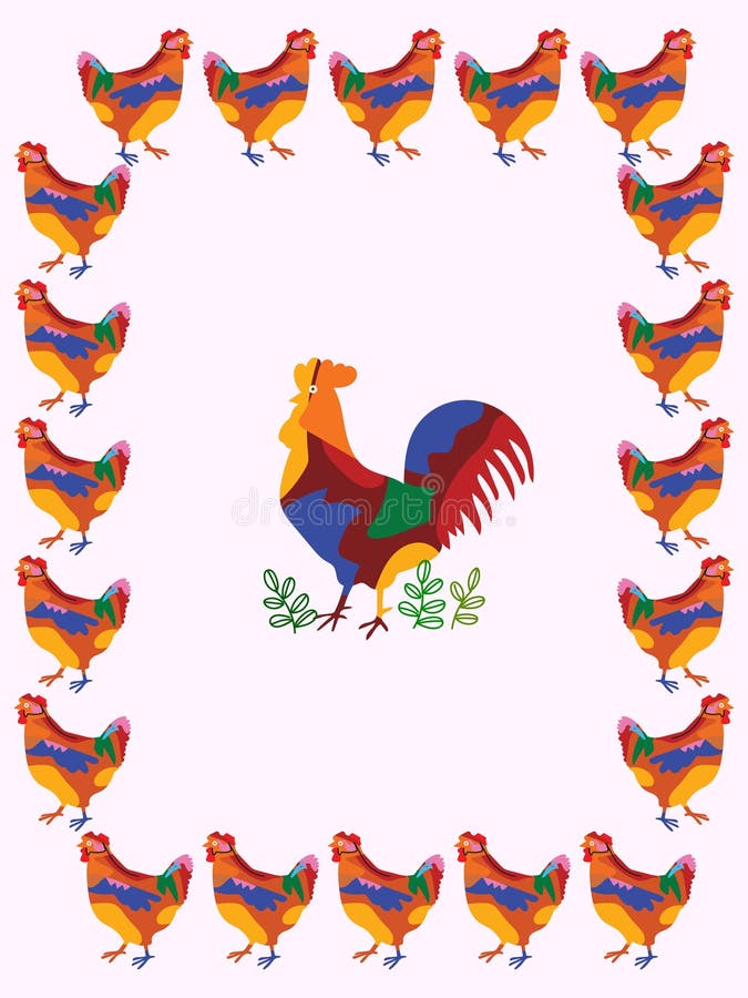 Abstract Chicken Hen Rooster Colorful Hand Drawing Pattern Background ...