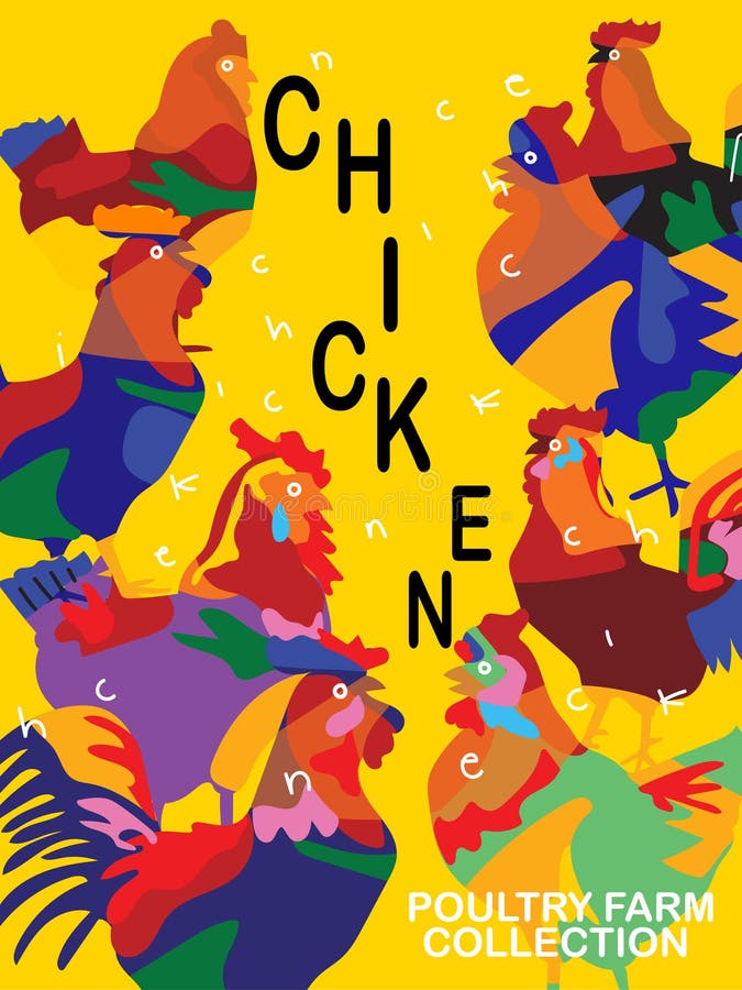 Abstract Chicken Hen Rooster Colorful Hand Drawing Pattern Background ...