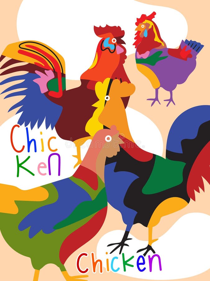 Abstract Chicken Hen Rooster Colorful Hand Drawing Pattern Background ...