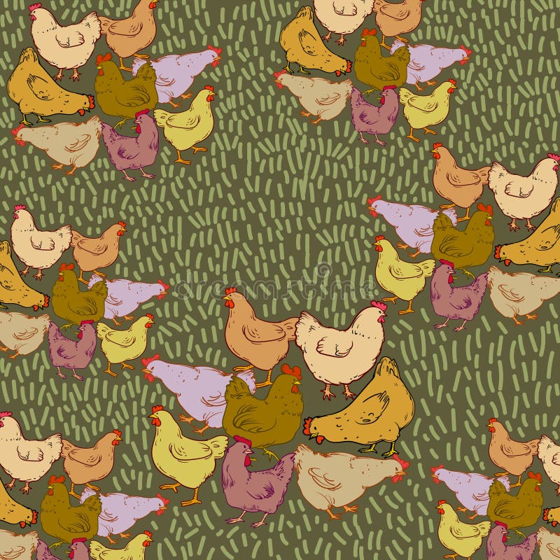 Abstract Chicken Hen Rooster Hand Drawing Pattern with Nature ...