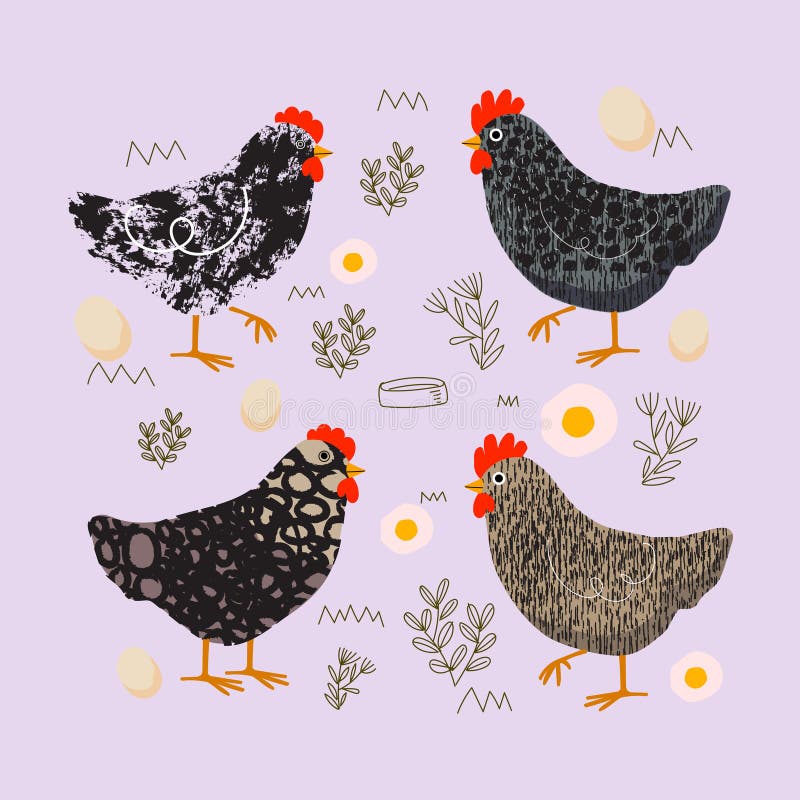 Chicken Hen Vintage Character Hand Drawn Vector. Stock Vector ...