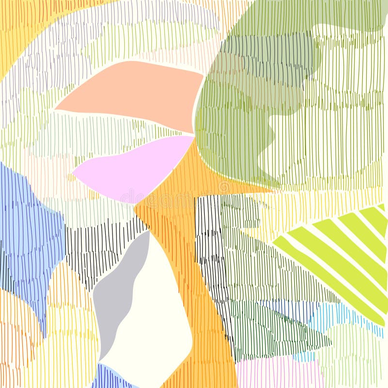 Abstract Textured Flowers Leaves Plants Hand Drawing Line Art Pattern ...