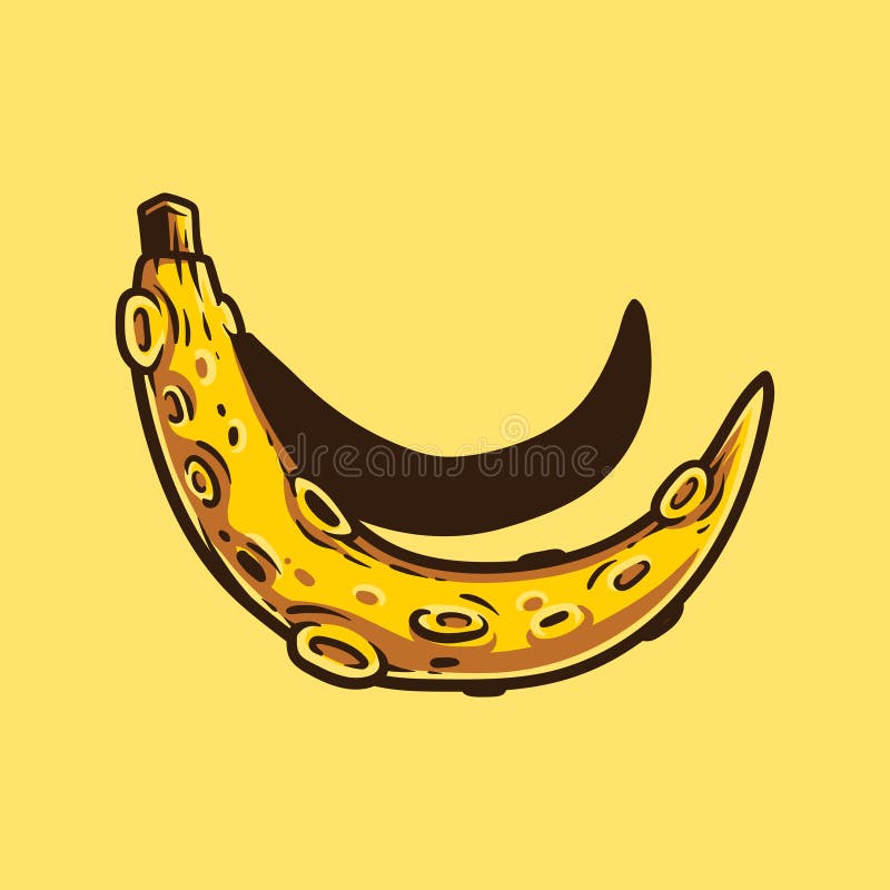 Isolated Fun Colored Banana Like a Moon with Simple Classic Vintage Art ...