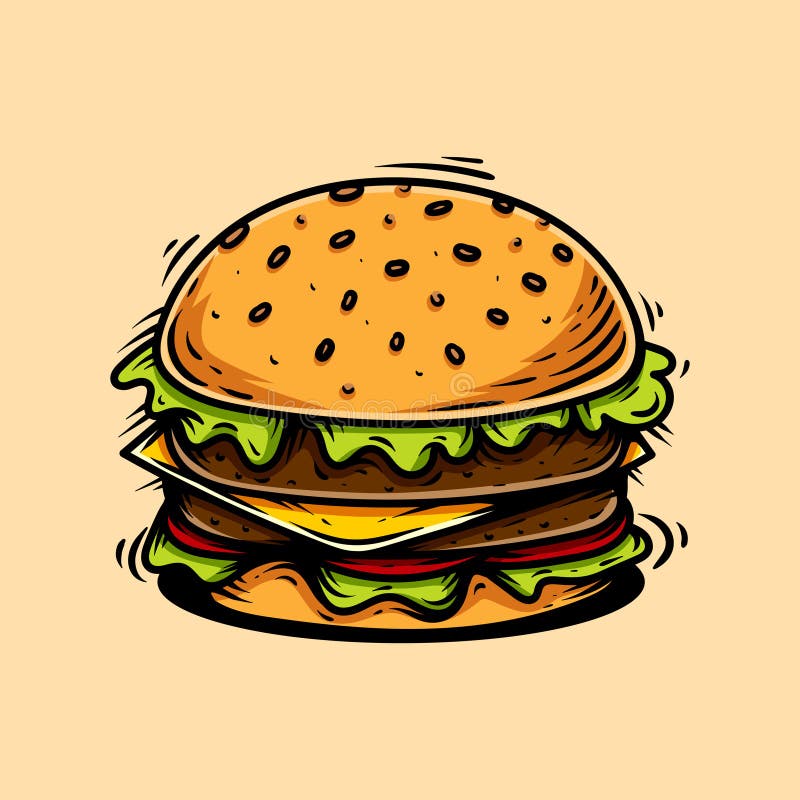 Big Colored Double Cheese Burger Isolated Design Vector Vintage Style ...