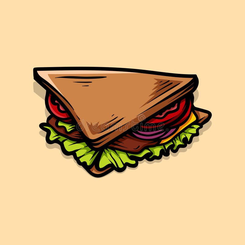 Delicious Colored Sandwich Line Art Sketch Classic Vintage Design Stock ...