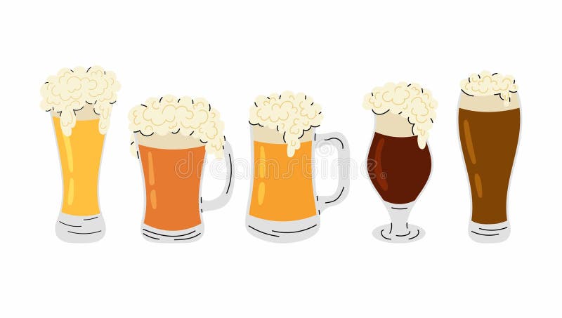 Beer. Different Types of Beer in Glasses and Pints. Alcohol Drinks in ...