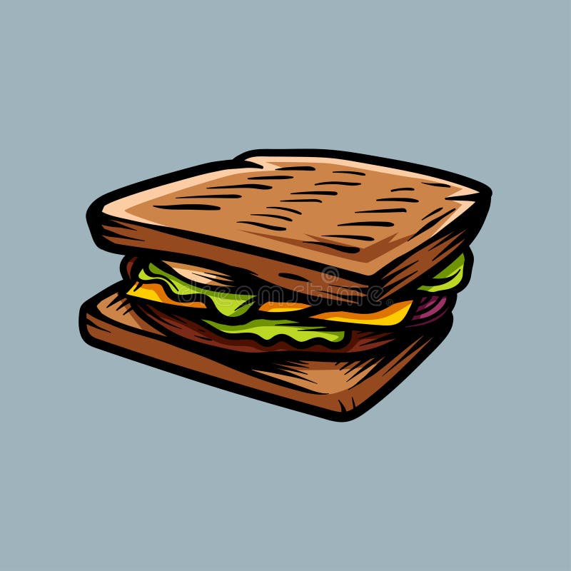 Colorful Sandwich Line Art Sketch Classic Vintage Design Stock Vector ...