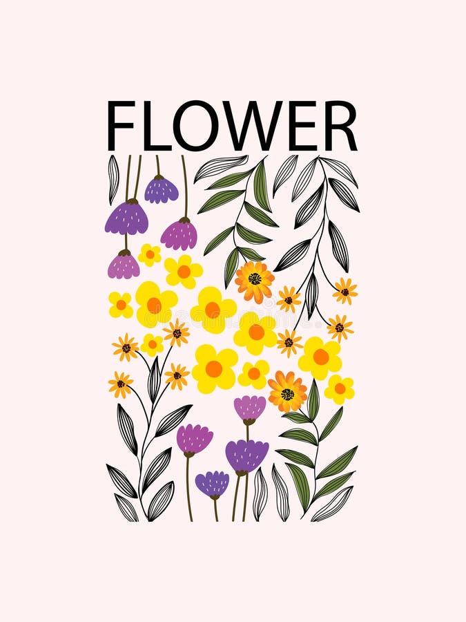 Abstract Textured Flowers Leaves Plants Hand Drawing Line Art Pattern ...