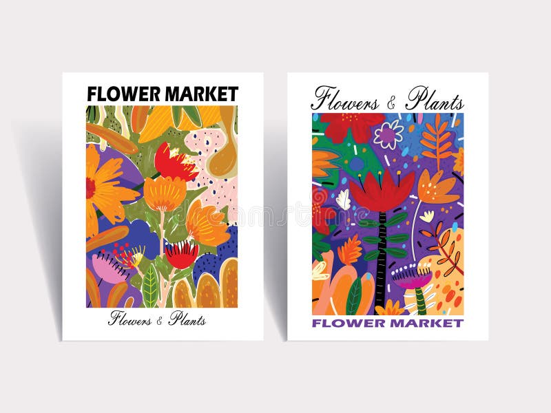 Abstract Textured Flowers Leaves Plants Hand Drawing Line Art ...