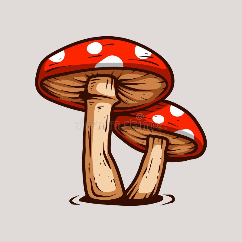 Two Mushrooms Line Art Style Sketch Classic Vintage Design Stock ...