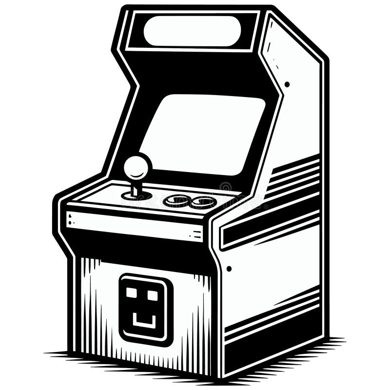 Classic Old School Arcade Machine Retro Gaming Console Black and White ...