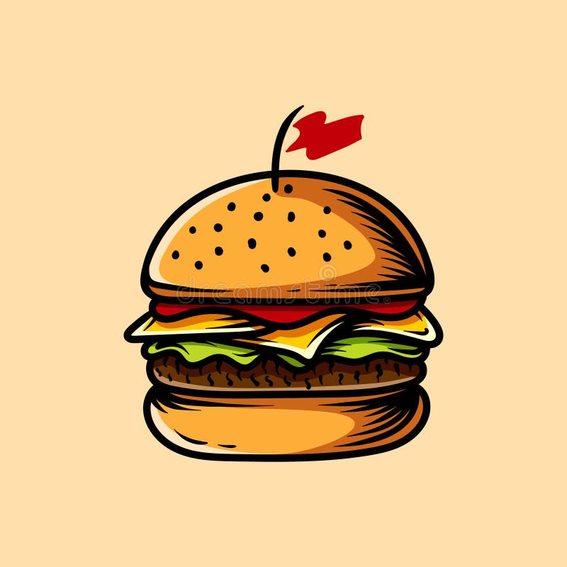 Double Cheese Burger Line Art Style Sketch Classic Vintage Design Stock Vector - Illustration of ...