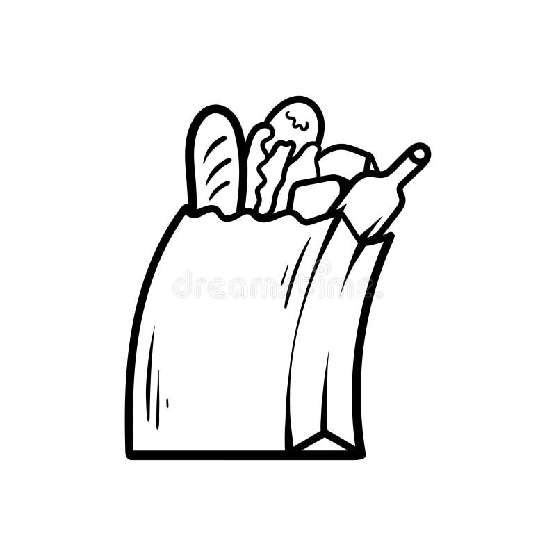 Paper Bag with Market Goods Cartoon Drawing Coloring Line Art Style ...