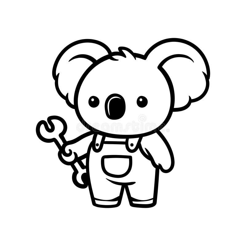 Fun Koala Technician Cartoon Drawing Coloring Line Art Style Sketch ...
