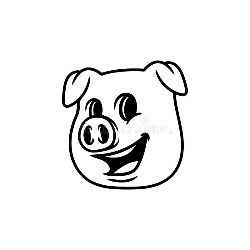 Fun Pig Head Cartoon Drawing Coloring Line Art Style Sketch Classic ...