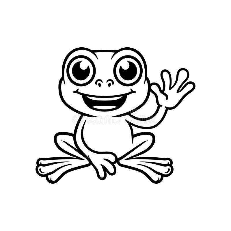 Fun Frog Cartoon Drawing Coloring Line Art Style Sketch Classic Vintage ...